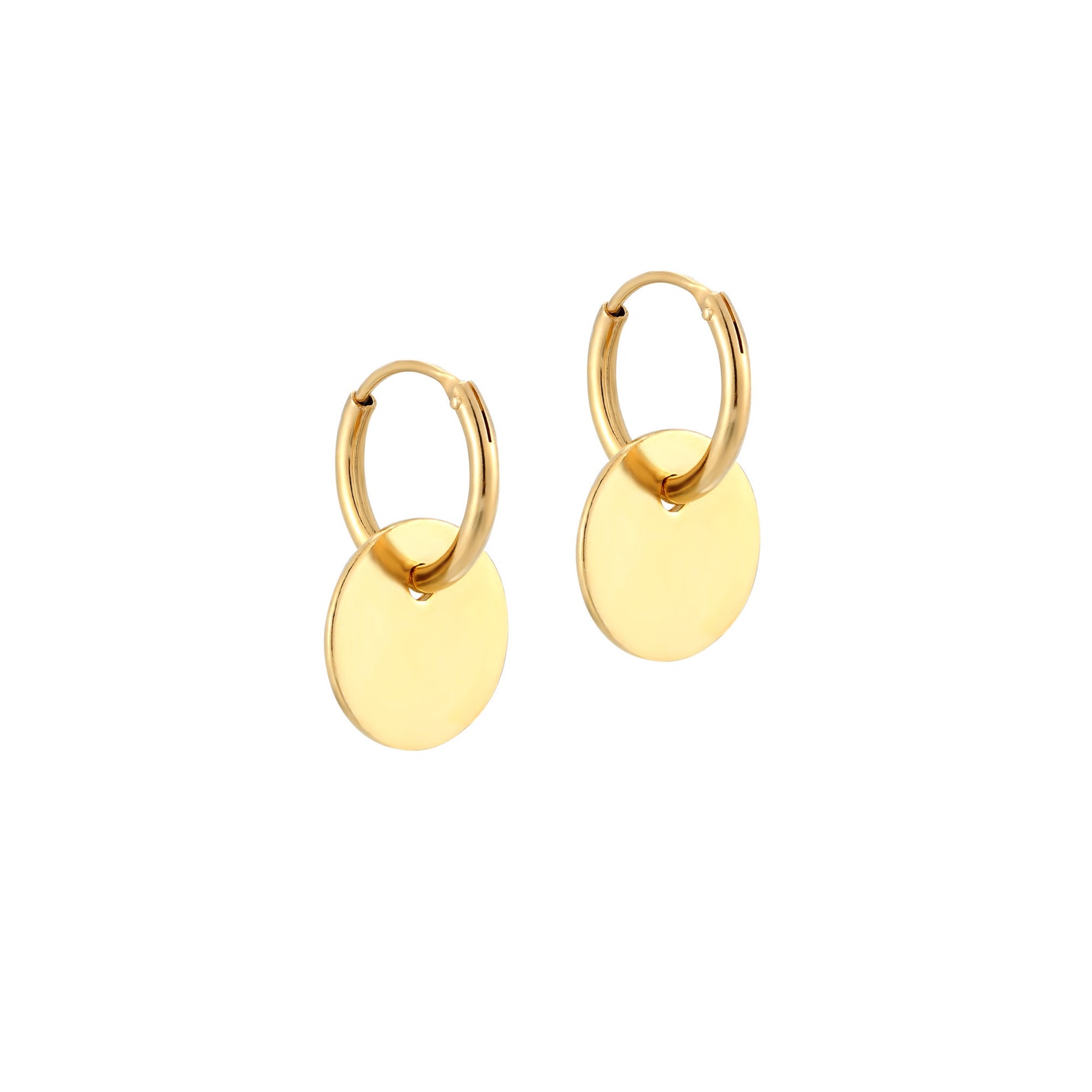 Disc Charm Hoops Hoops Charm Tiny Gold Disc Hoops - Etsy UK