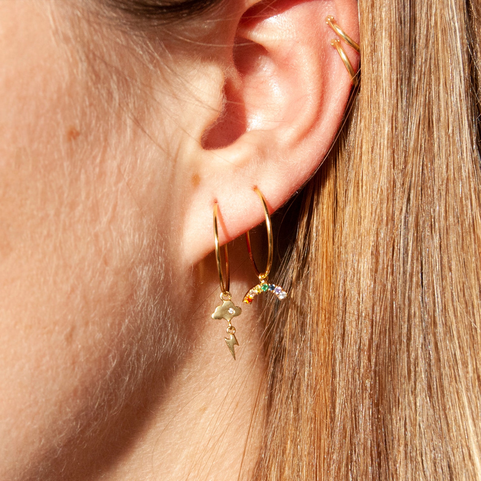 Rainbow charm hoops charm hoops rainbow jewelry gold | Etsy