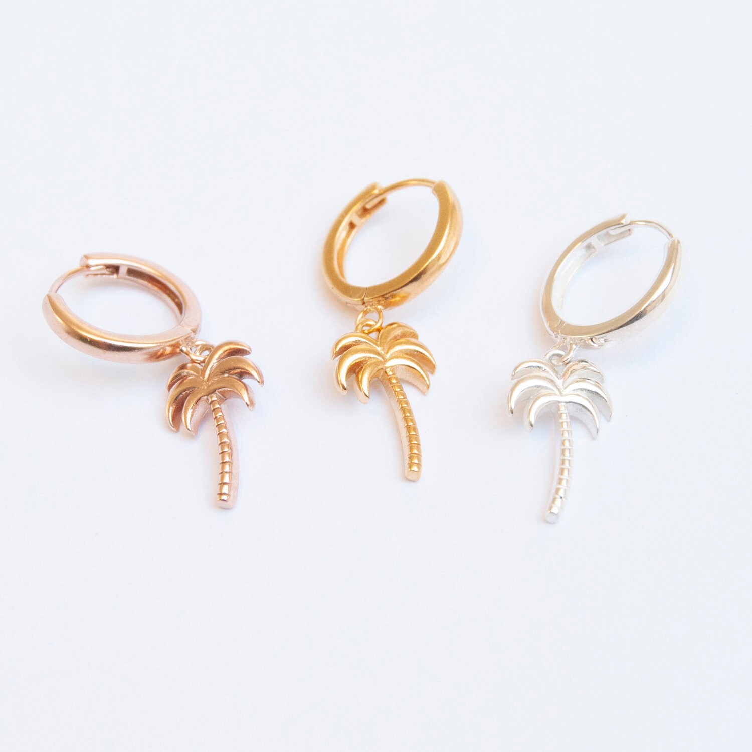 Palm Tree Charm Hoops Tiny Gold Hoop Earrings Charm Hoop - Etsy