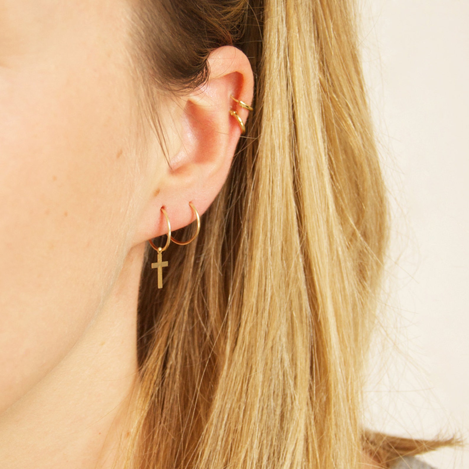 Tiny Gold Hoops Tiny Hoops Cross Hoops 9ct Gold Hoops - Etsy