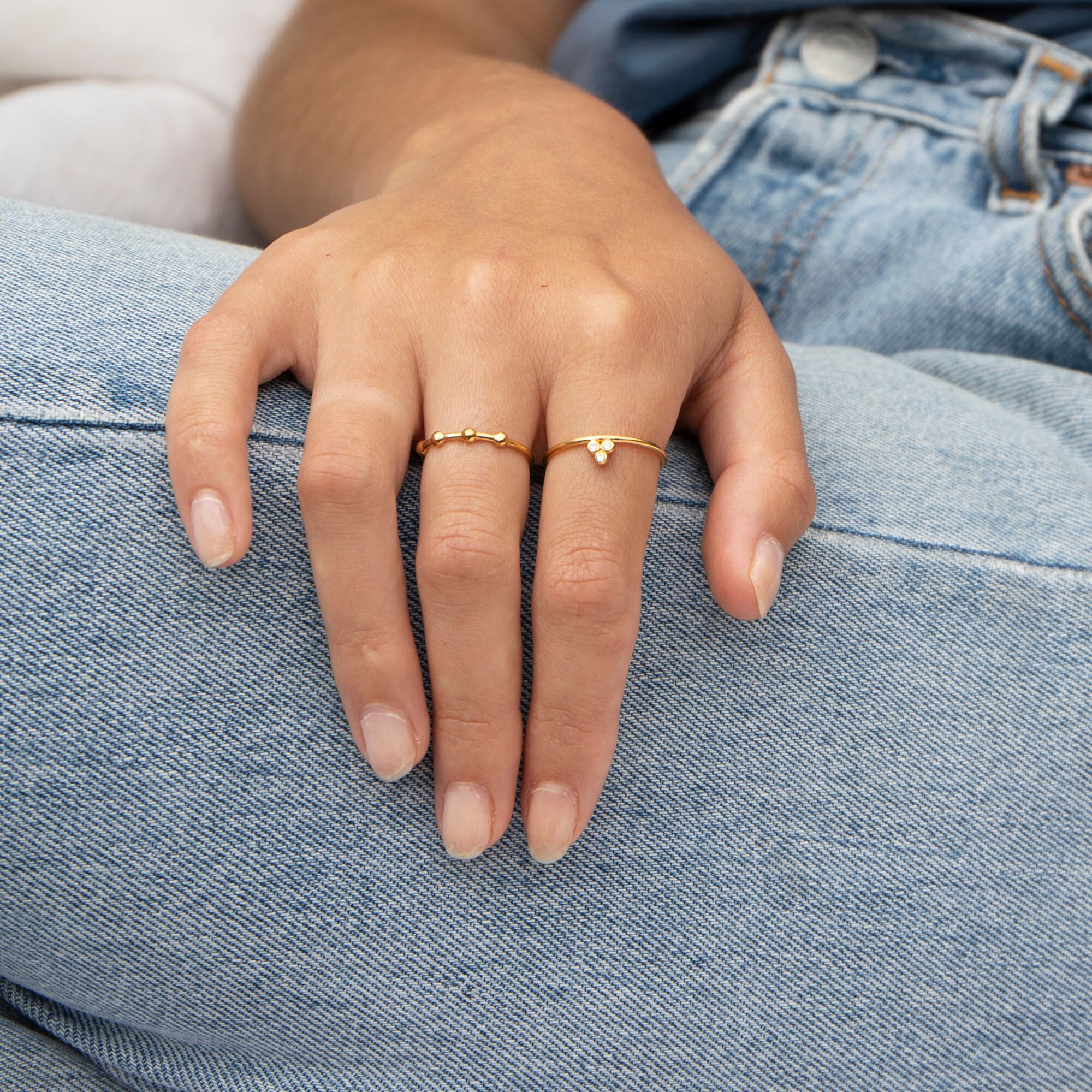 Triple cz bezel stacking ring cz ring gold ring gold | Etsy