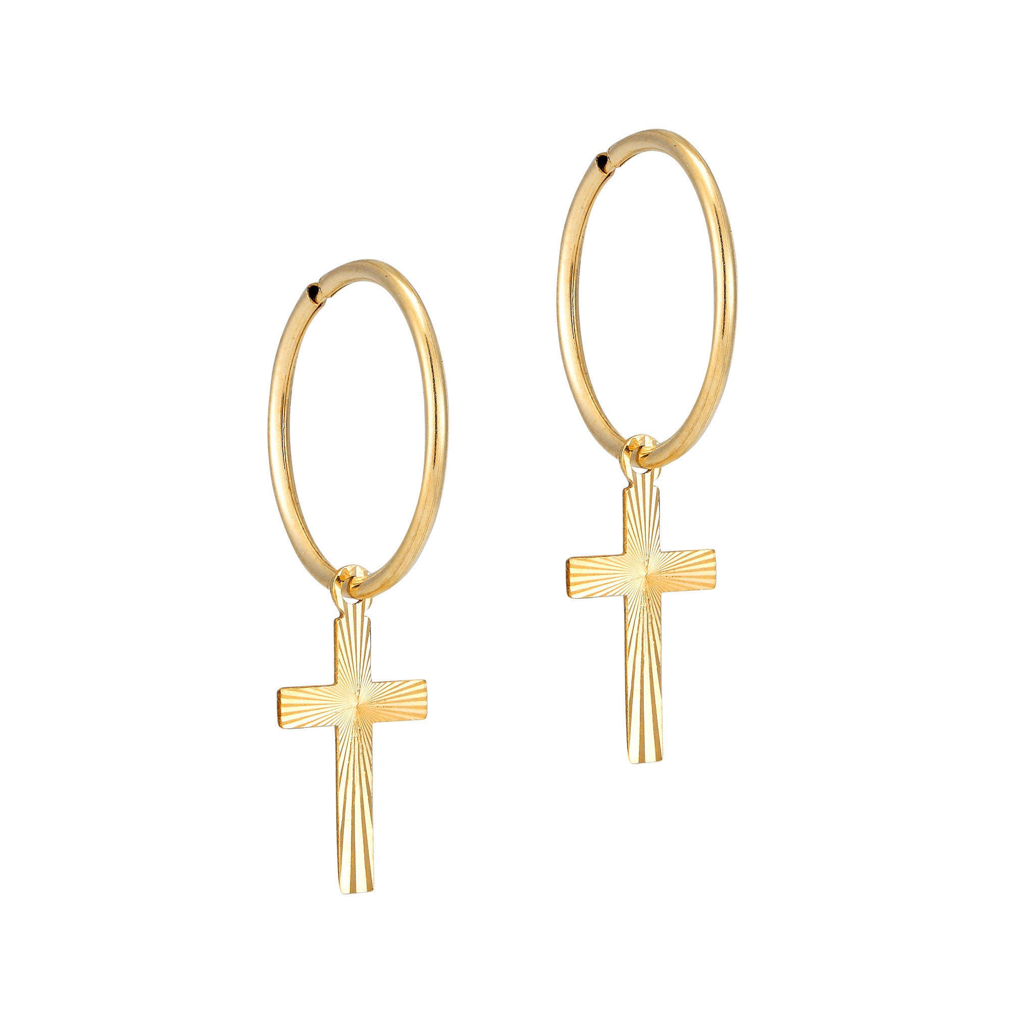 Tiny Gold Hoops Tiny Hoops Cross Hoops 9ct Gold Hoops | Etsy