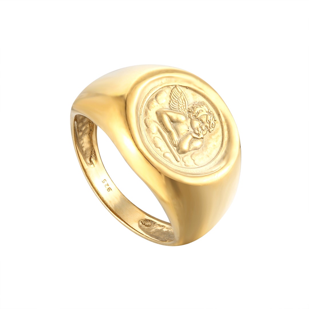 Angel Cherub Ring Signet Silver Ring Thick Ring Signet Ring Pinky Ring ...
