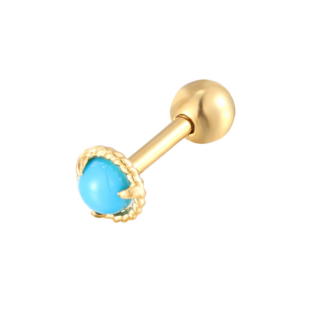 Turquoise Barbell Stud 9ct Gold Sterling Silver Stud - Etsy