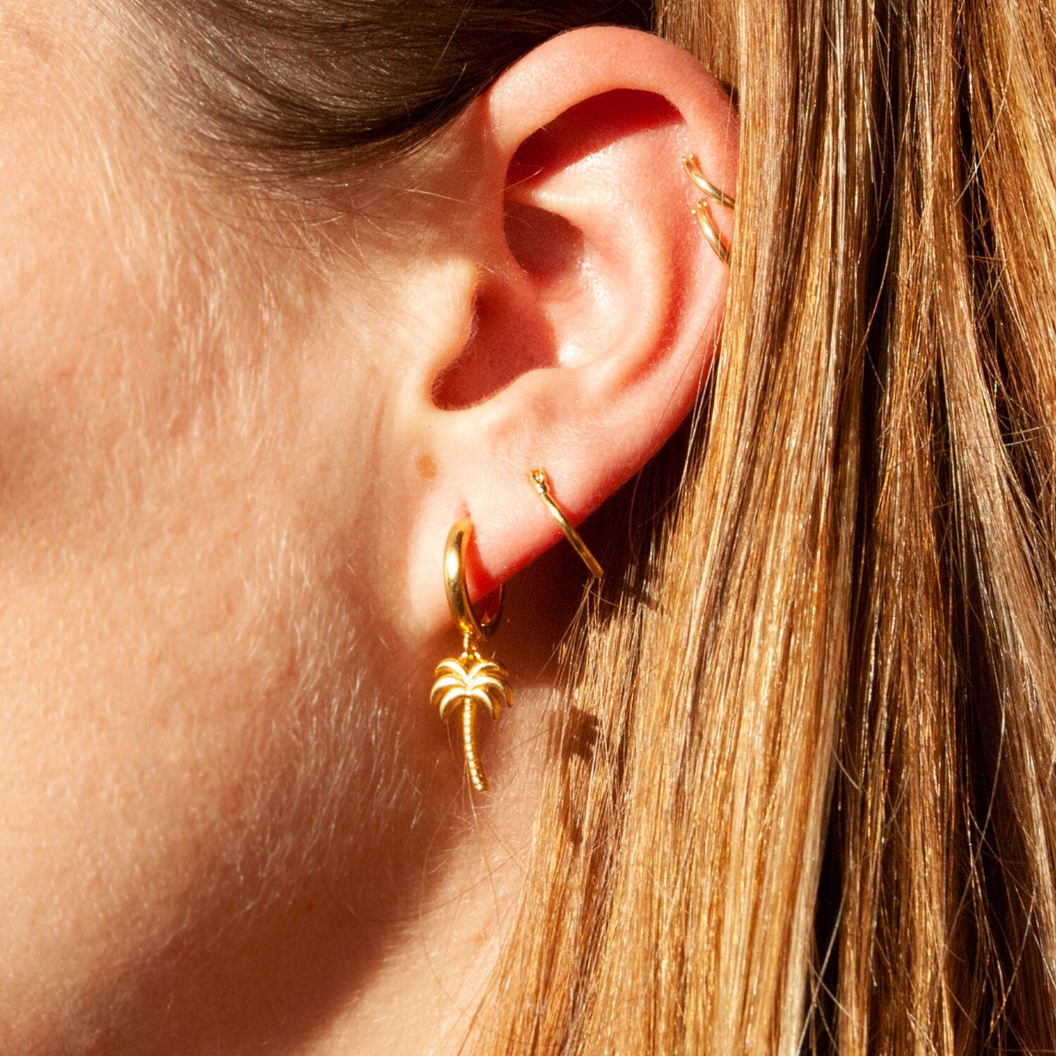 Palm Tree Charm Hoops Tiny Gold Hoop Earrings Charm Hoop | Etsy