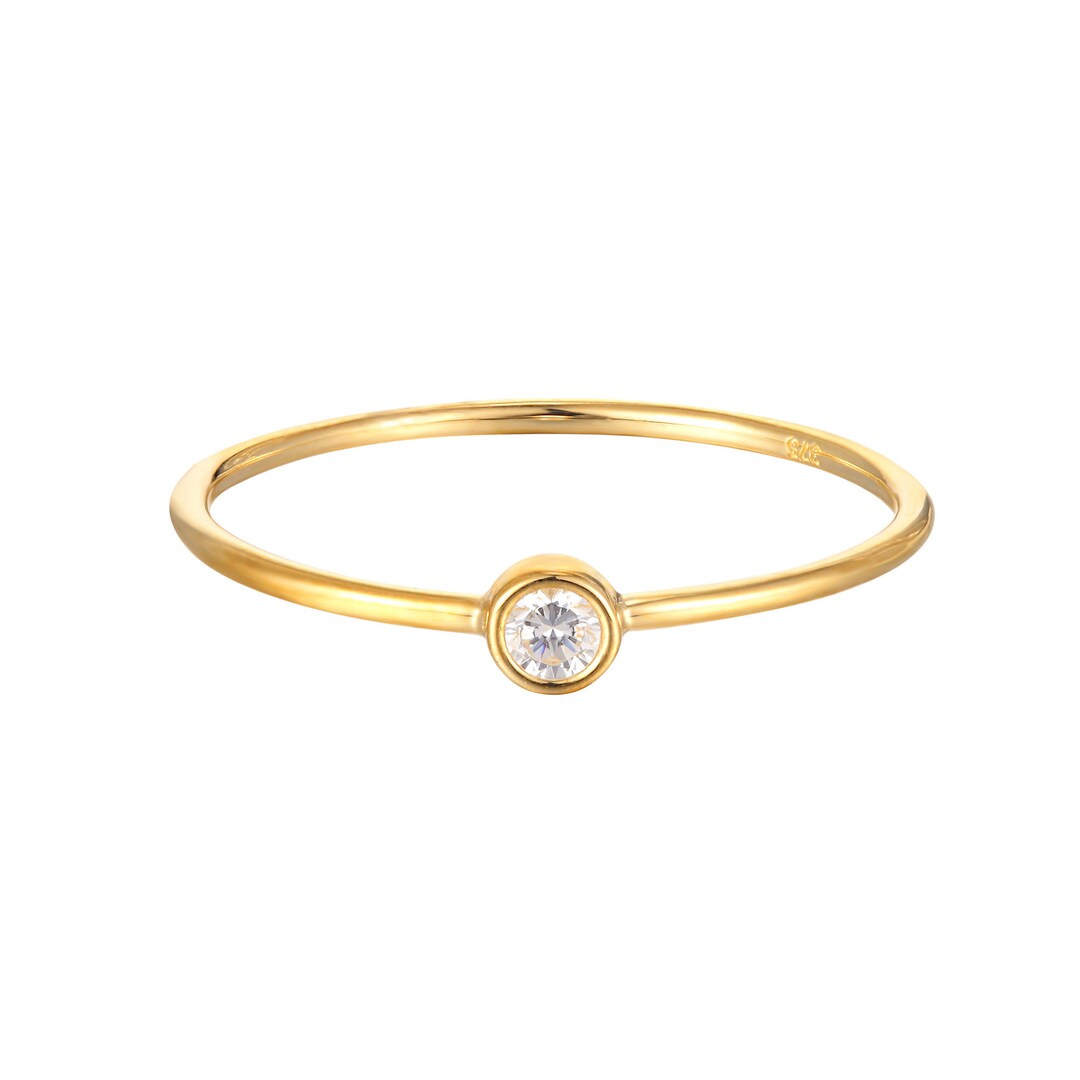 9ct Gold Cz Bezel Ring Skinny Ring Gold Cz Ring Stacking Ring Cz Ring ...