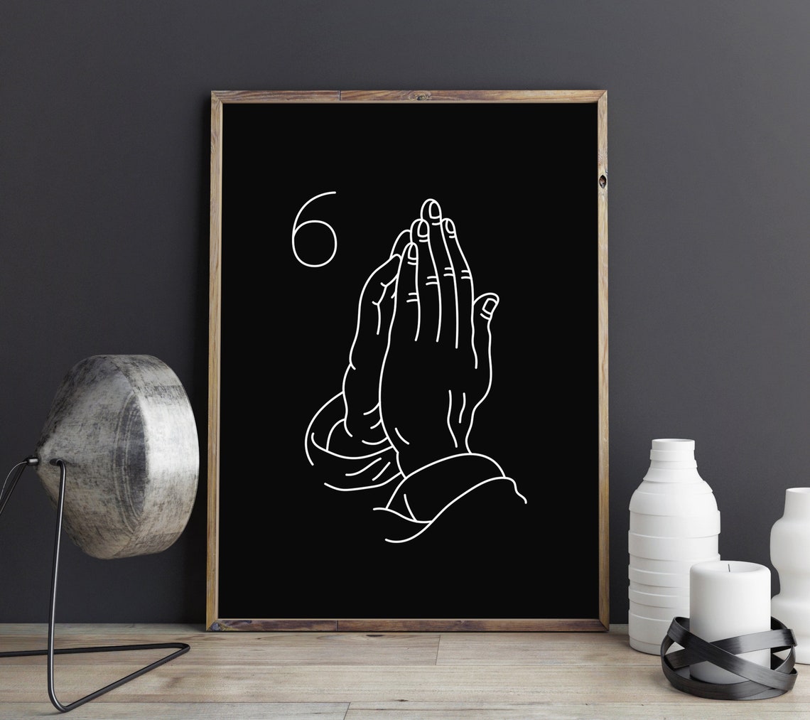 Drake Praying Hands Wall Art Hip Hop Music Print Hand Drawn | Etsy