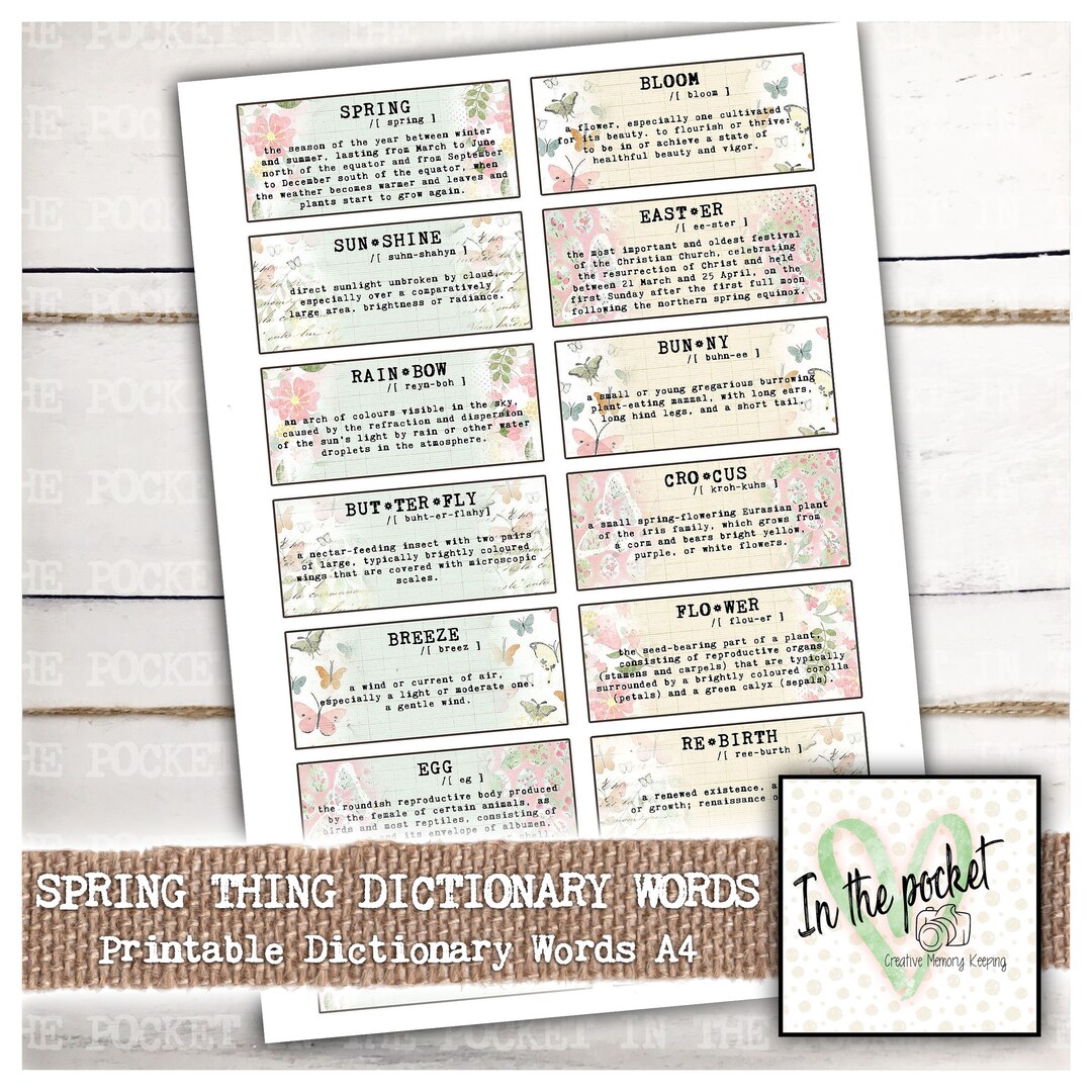Spring, Dictionary Words, Printable, Digital Download, Scrapbook ...