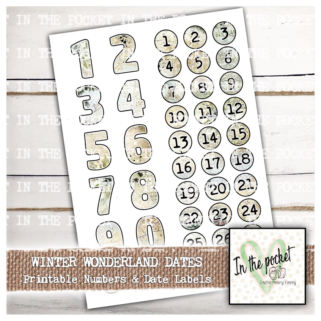 Dates, Labels, Numbers, Winter, Vintage, Printable, Digital Download ...