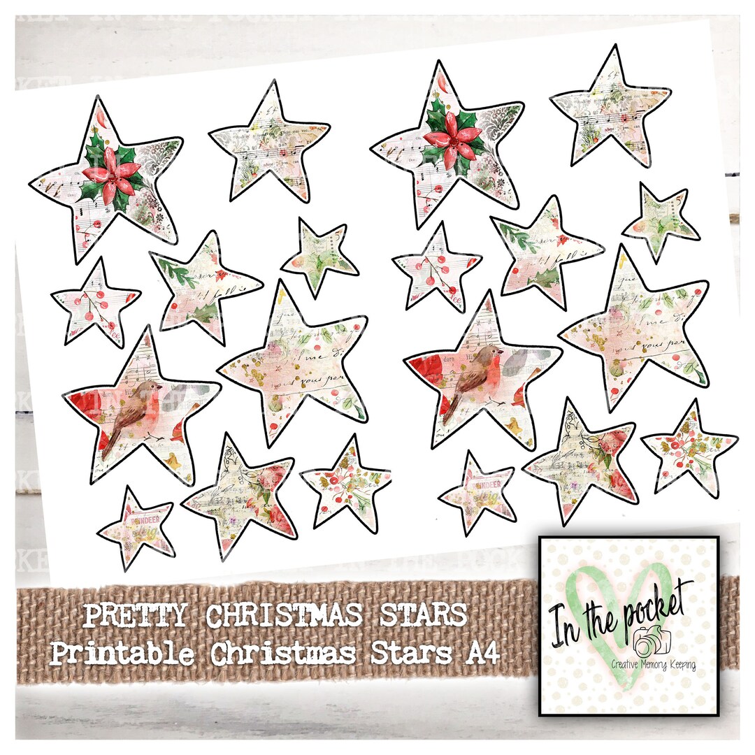 Christmas, Stars, Stickers, Printable, Digital Download, Scrapbook ...