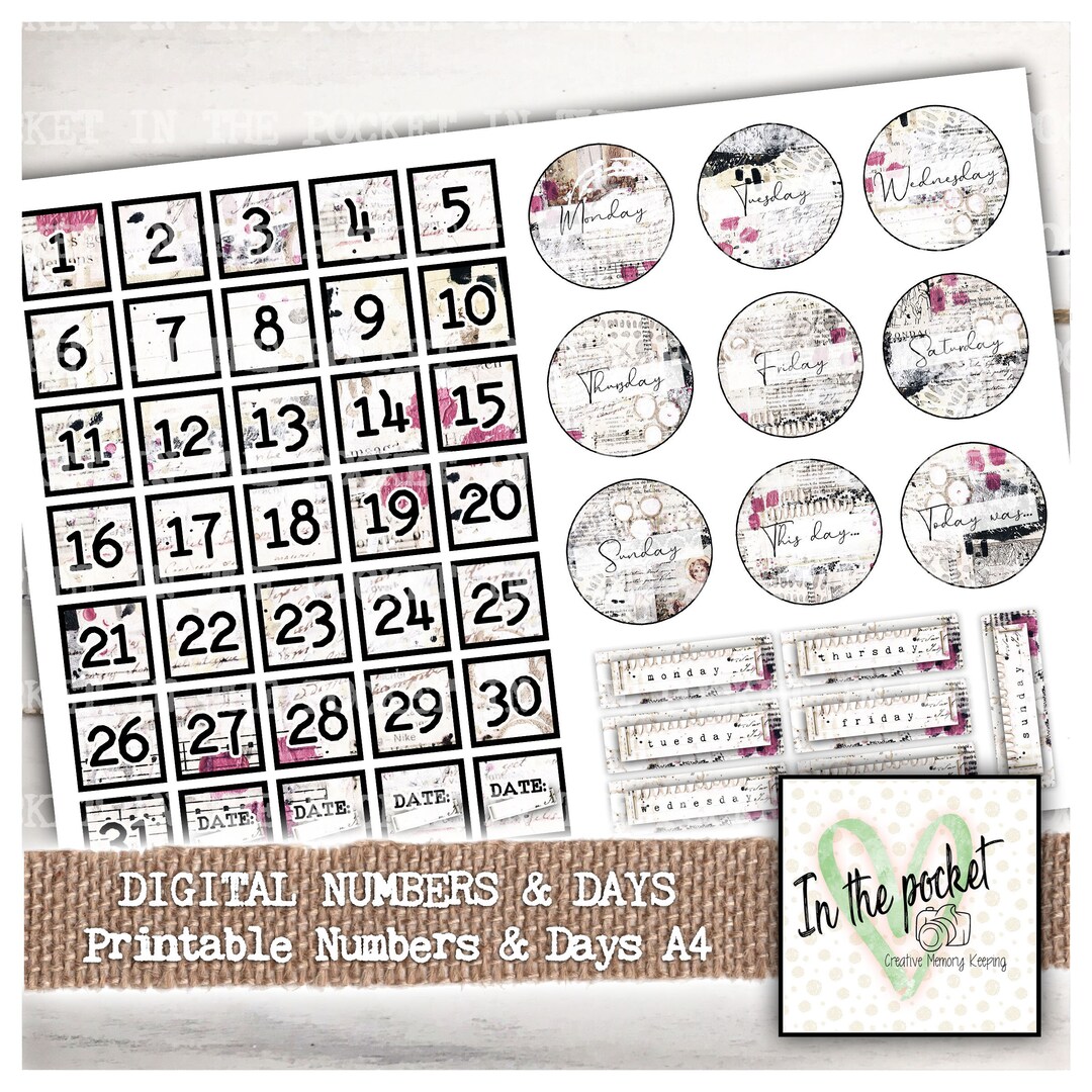 Dates, Printable, Digital Download, Scrapbook, Journal, Paper, Vintage ...