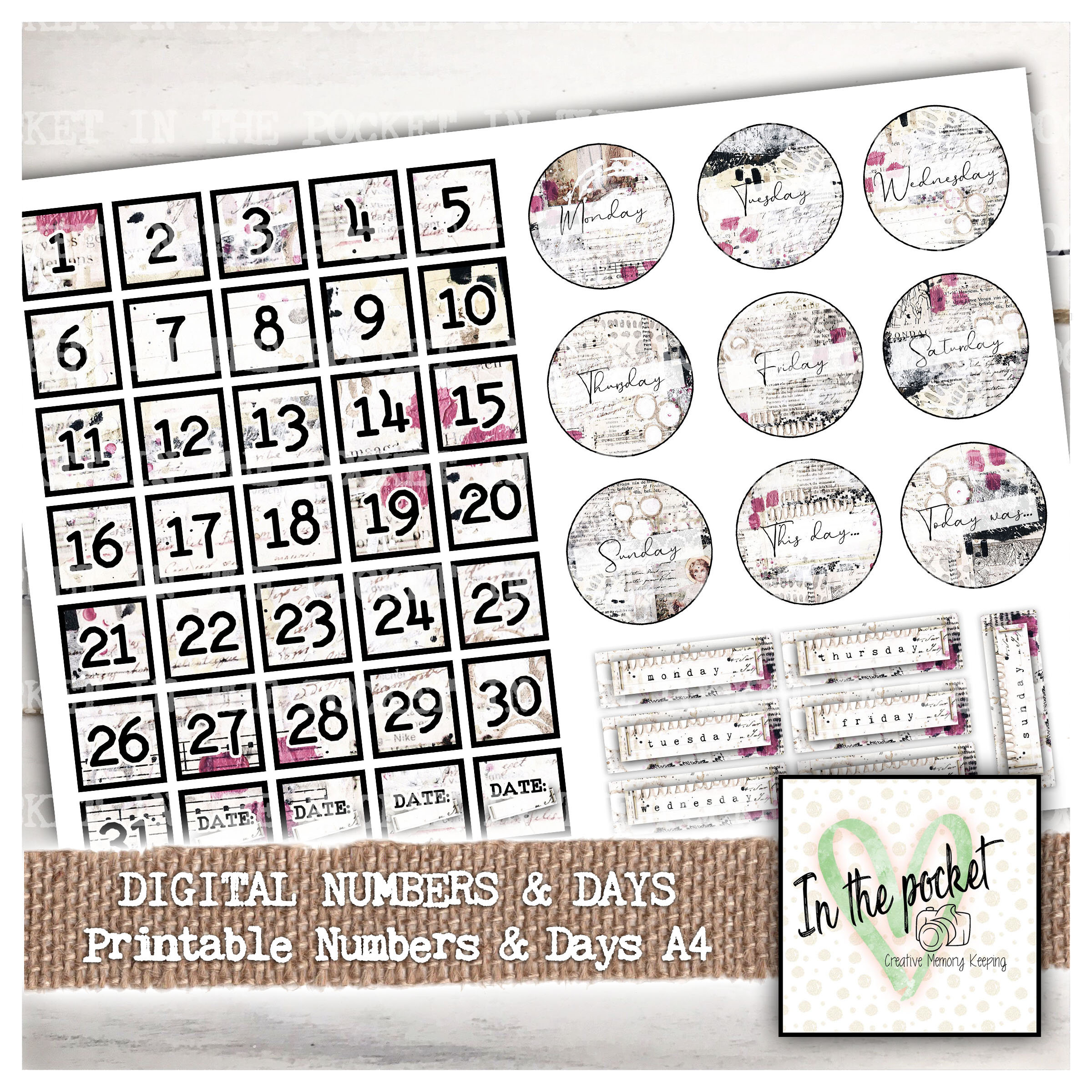 Dates, Printable, Digital Download, Scrapbook, Journal, Paper, Vintage ...