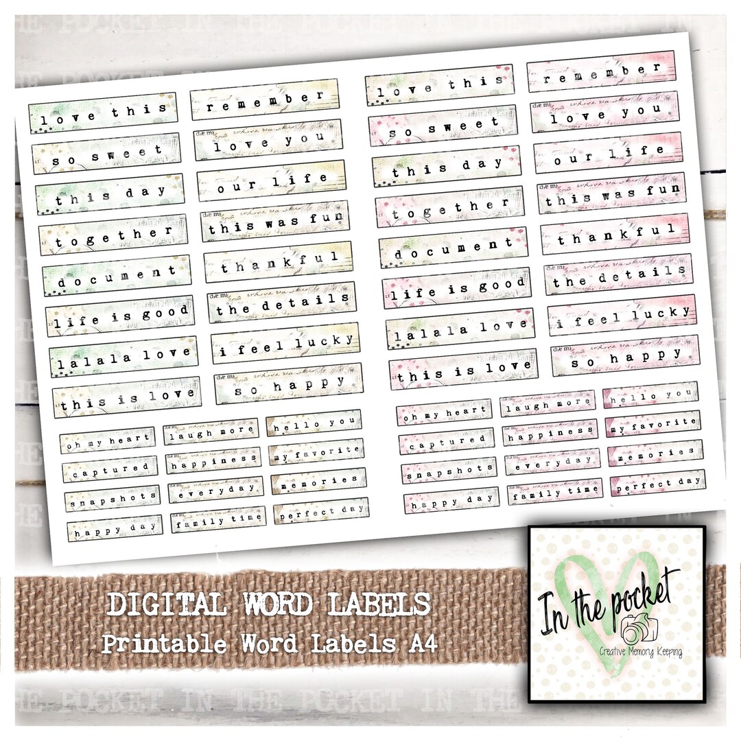 Word Labels, Words, Phrases, Journal, Printable, Digital Download ...