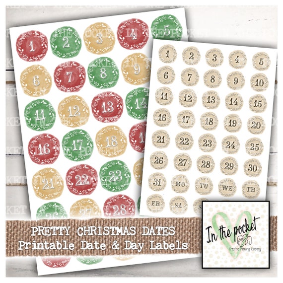 Chrismas Date Numbers Days Printable Digital Download | Etsy