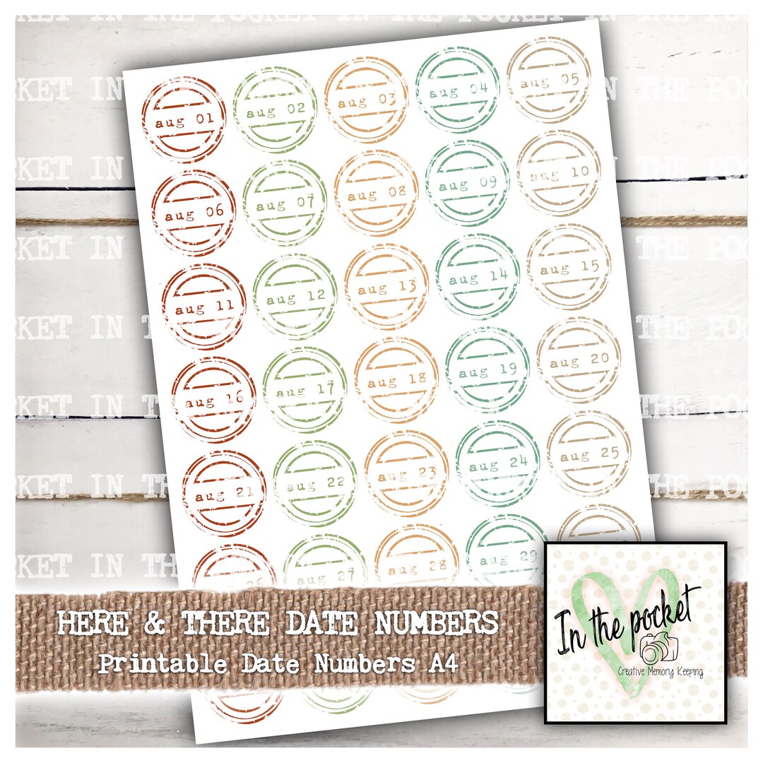 Dates, Days, Printable, Daily, Numbers, Digital Download, Scrapbook ...
