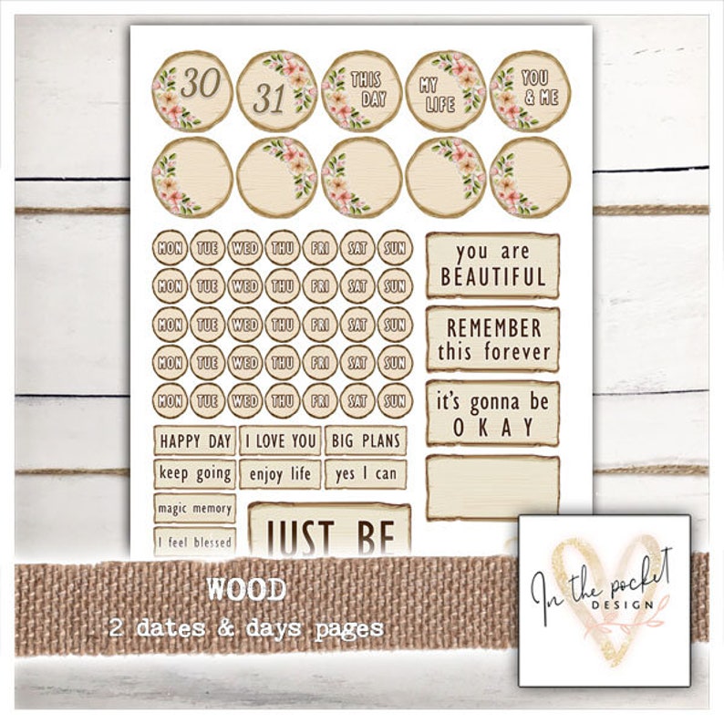 Date, Numbers, Days, Wood, Printable, Digital Download, Journal, Paper ...