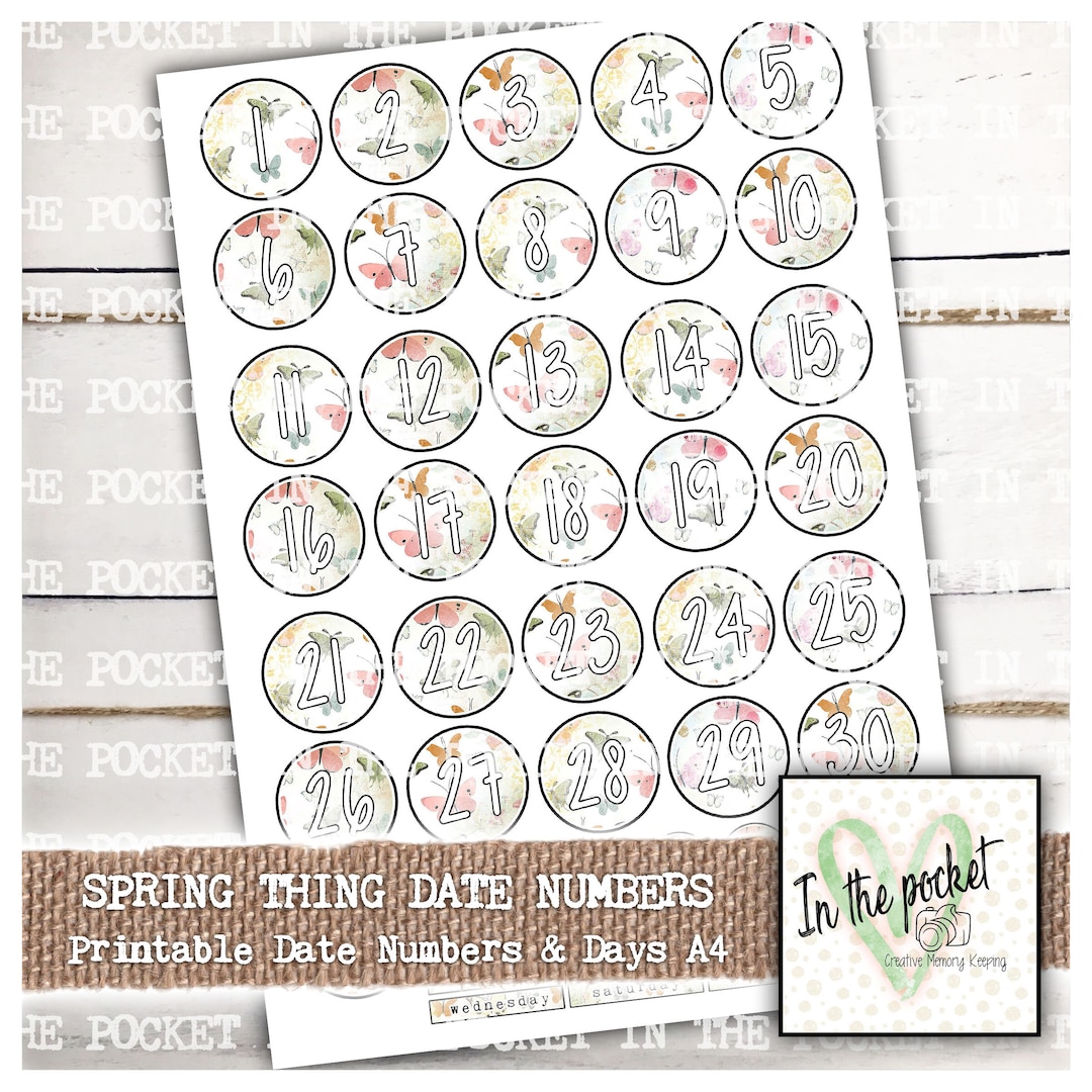 Dates, Days, Spring, Butterflies, Printable, Digital Download ...