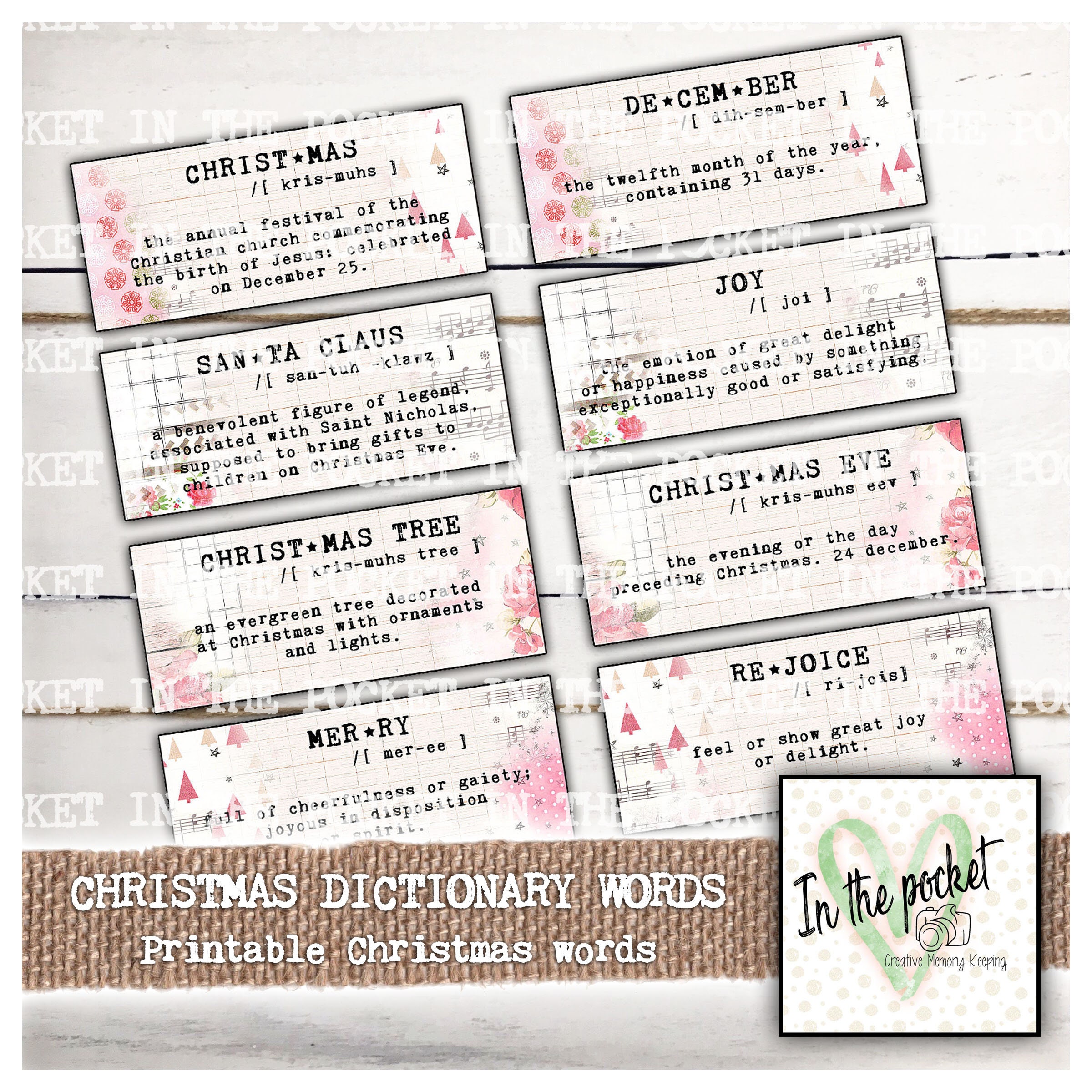 Christmas, Dictionary Words, Printable, Digital Download, Scrapbook ...