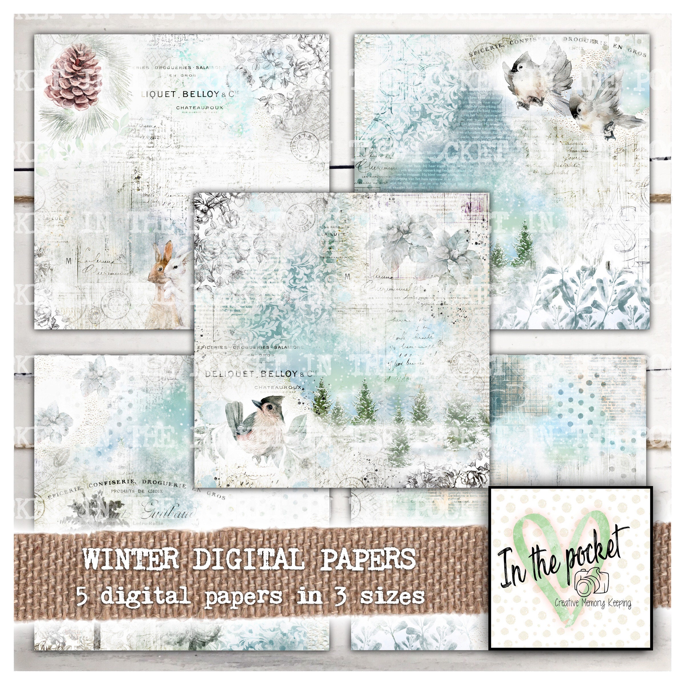 Bundle, Winter, Background Paper, Printable, Digital Download, Journal ...