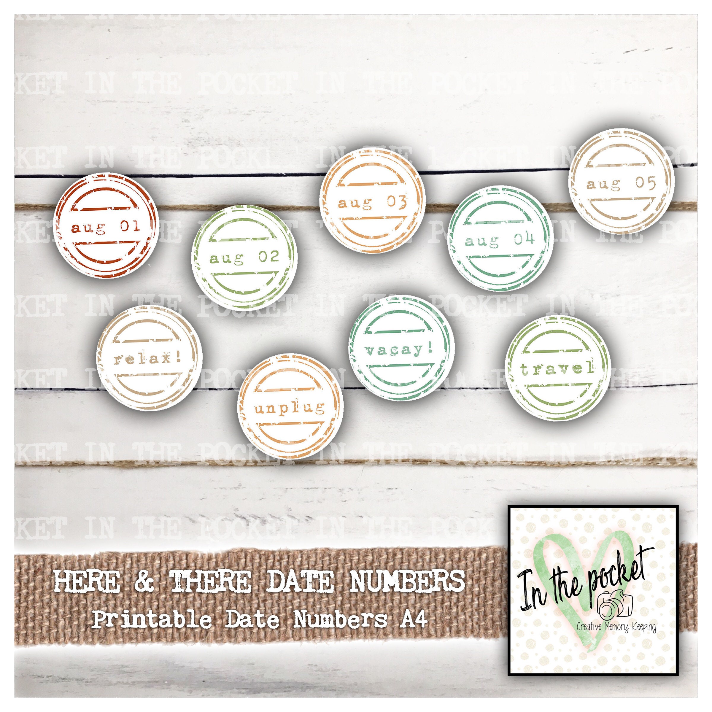 Dates, Days, Printable, Daily, Numbers, Digital Download, Scrapbook ...