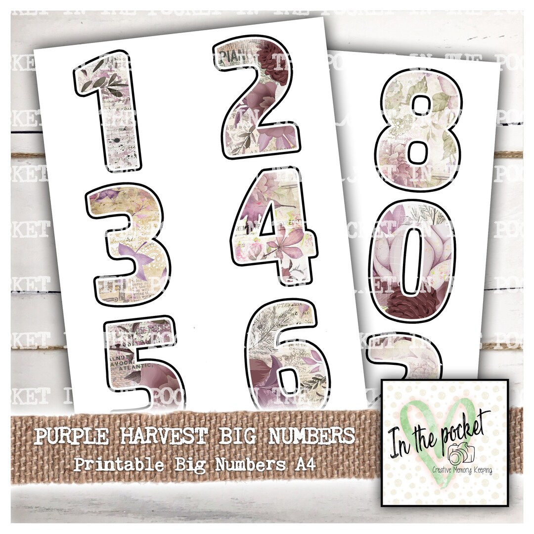 Big Numbers, Journal, Printable, Fall, Autumn, Purple, Digital Download ...