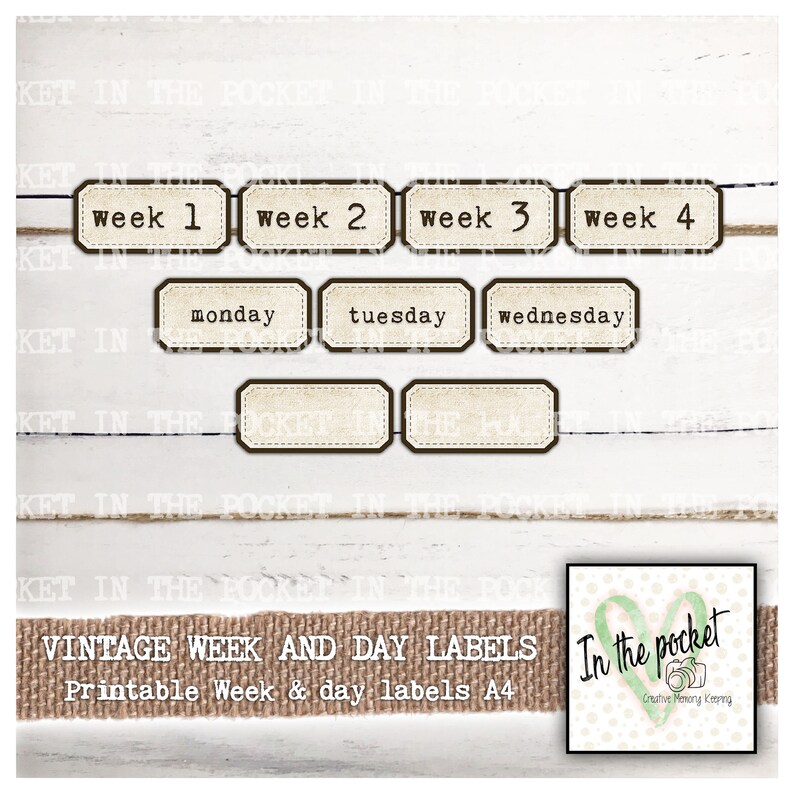 Week Numbers, Days, Labels, Printable, Daily, Weekly, Digital Download ...