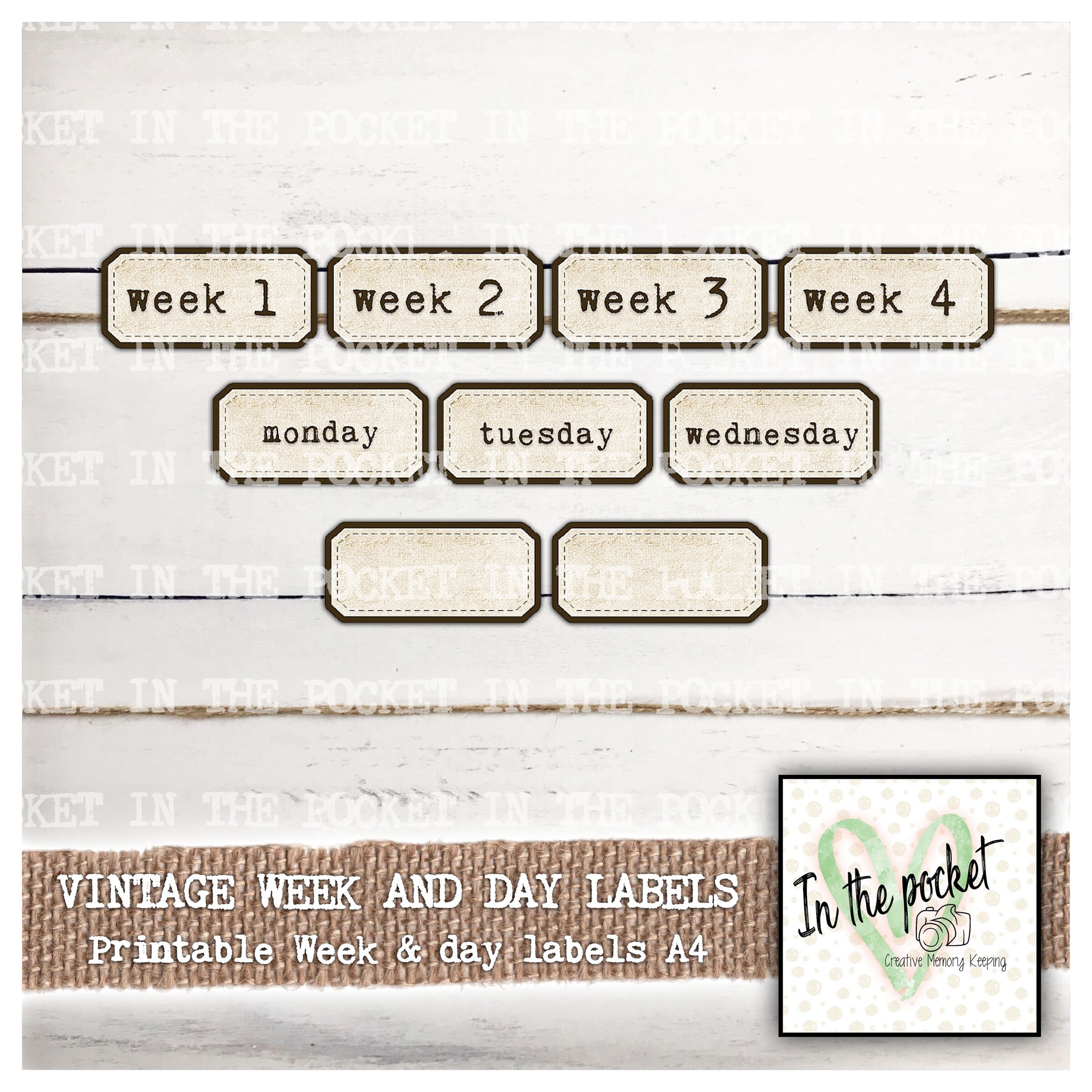 Week Numbers, Days, Labels, Printable, Daily, Weekly, Digital Download ...