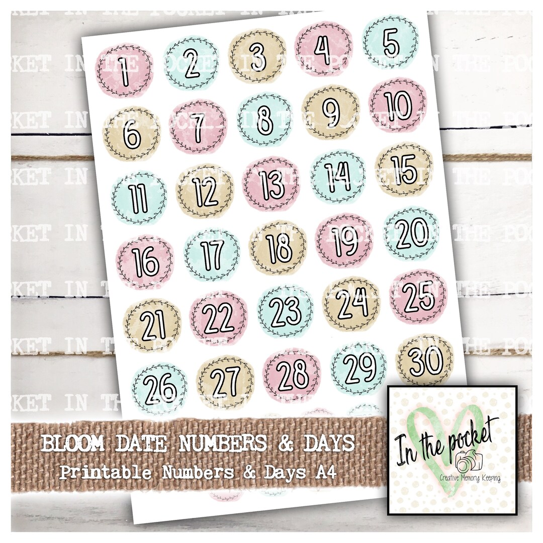 Dates, Days, Spring, Printable, Digital Download, Scrapbook, Journal ...