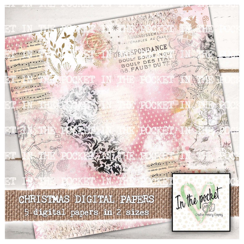 Christmas Background Papers, Printable, Digital Download, Scrapbook ...