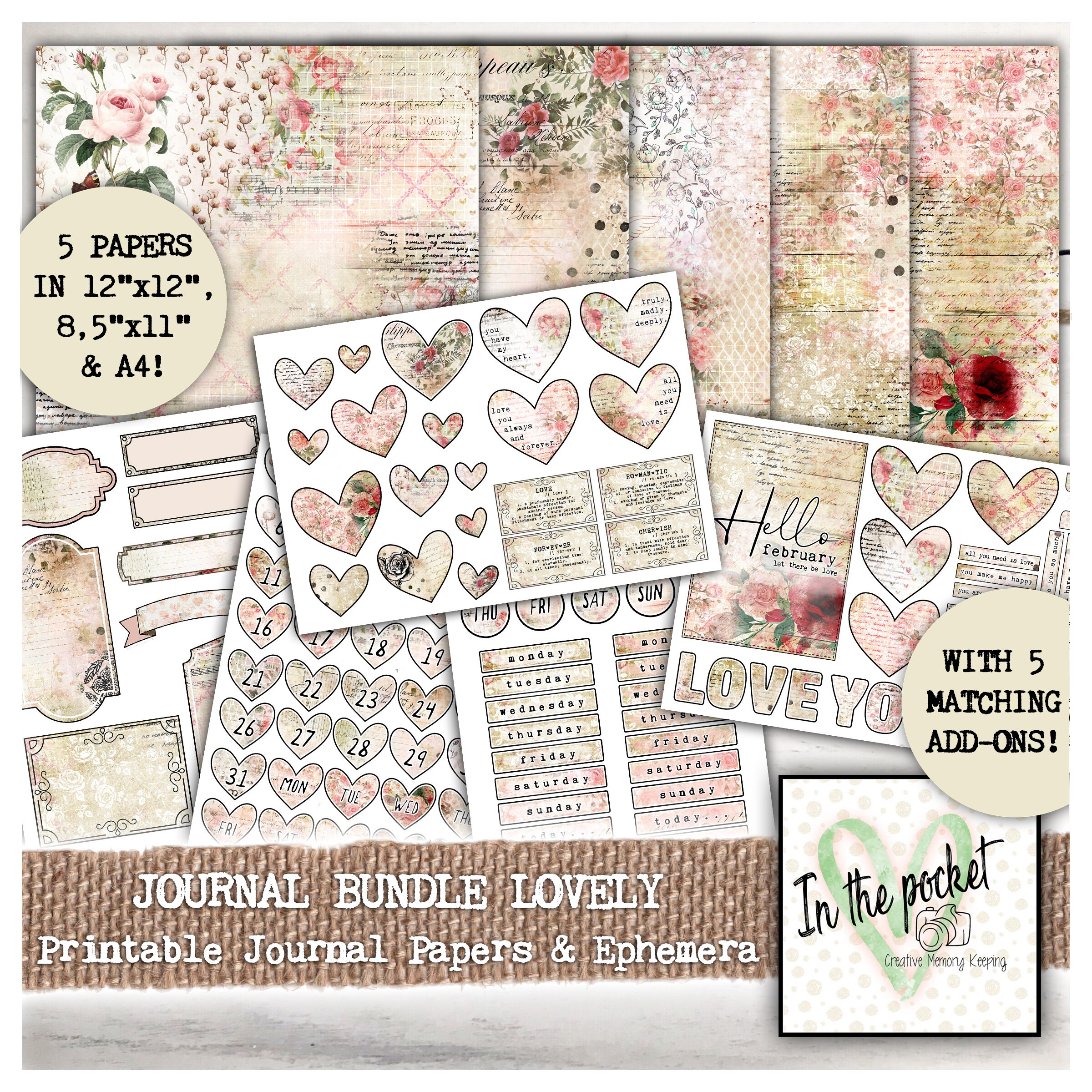 Bundle, Lovely, Valentine, February, Background Papers, Printable ...