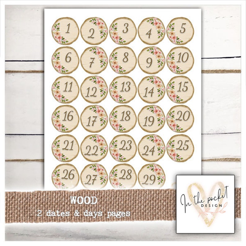 Date, Numbers, Days, Wood, Printable, Digital Download, Journal, Paper ...