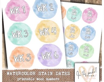 Week Numbers, Printable, Watercolor, Stain, Digital Download, Journal ...