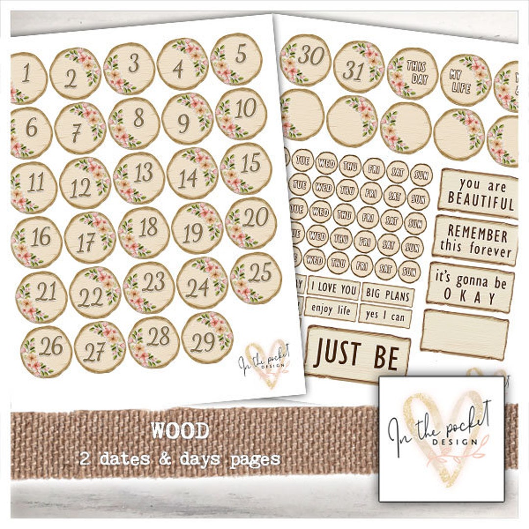 Date, Numbers, Days, Wood, Printable, Digital Download, Journal, Paper ...