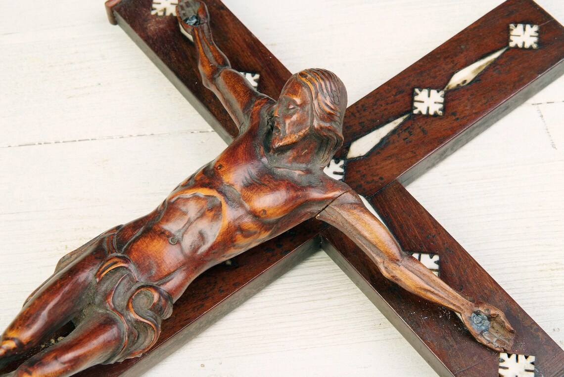 Antique Bone Decorated Crucifix - Etsy