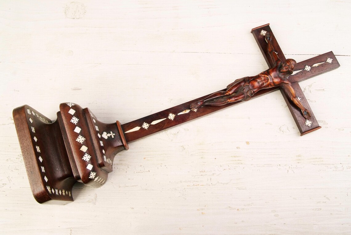 Antique Bone Decorated Crucifix - Etsy