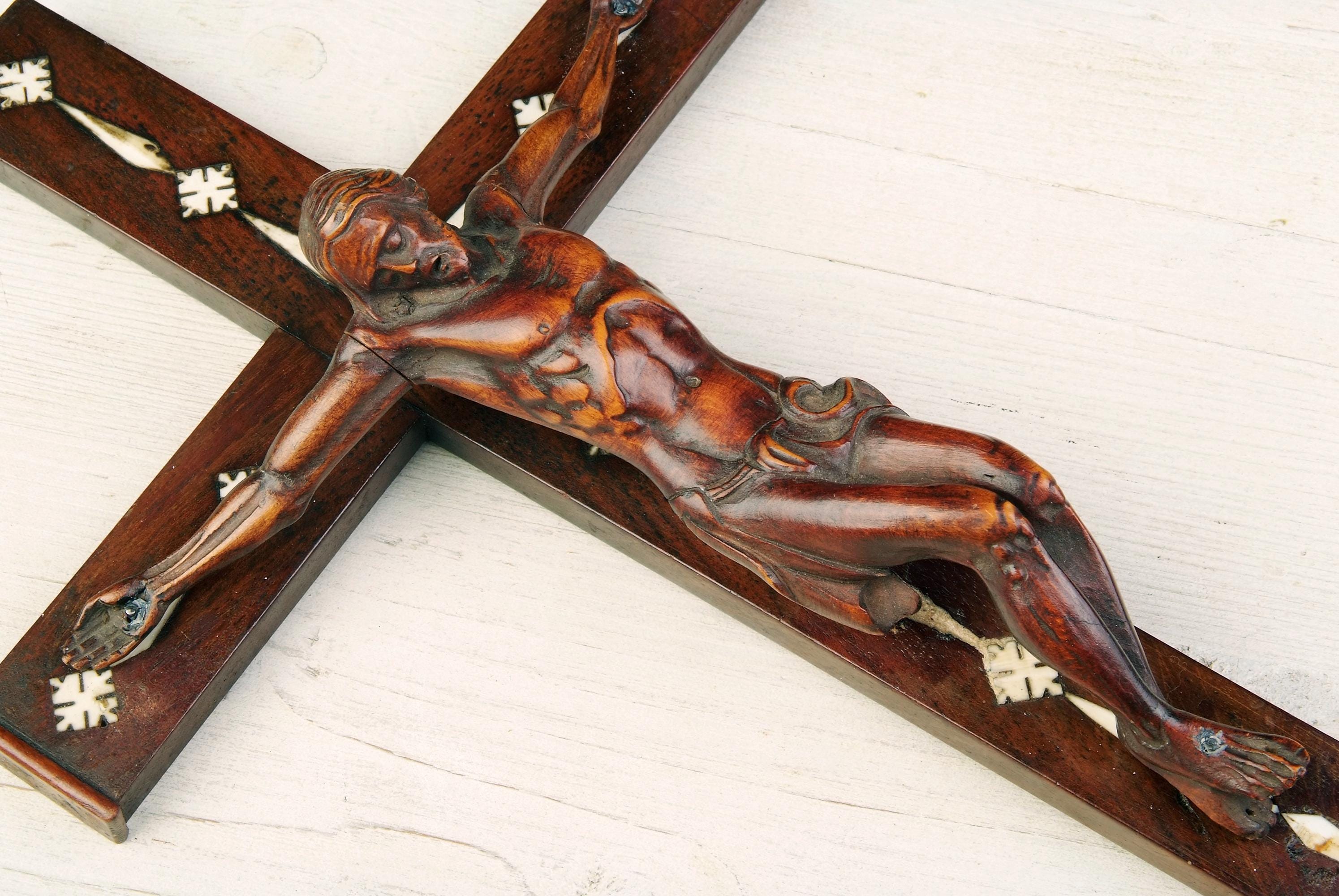 Antique Bone Decorated Crucifix - Etsy