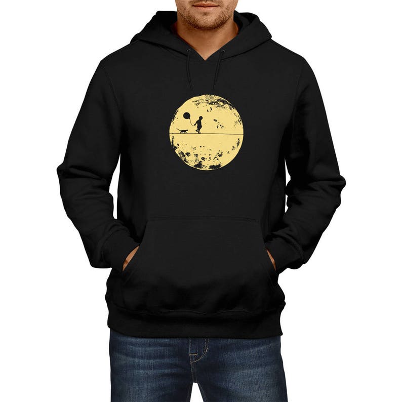 Moonchild Hoodie, Moon, Kid, Kitty, Amber Yellow on Black, Sweatshirt ...