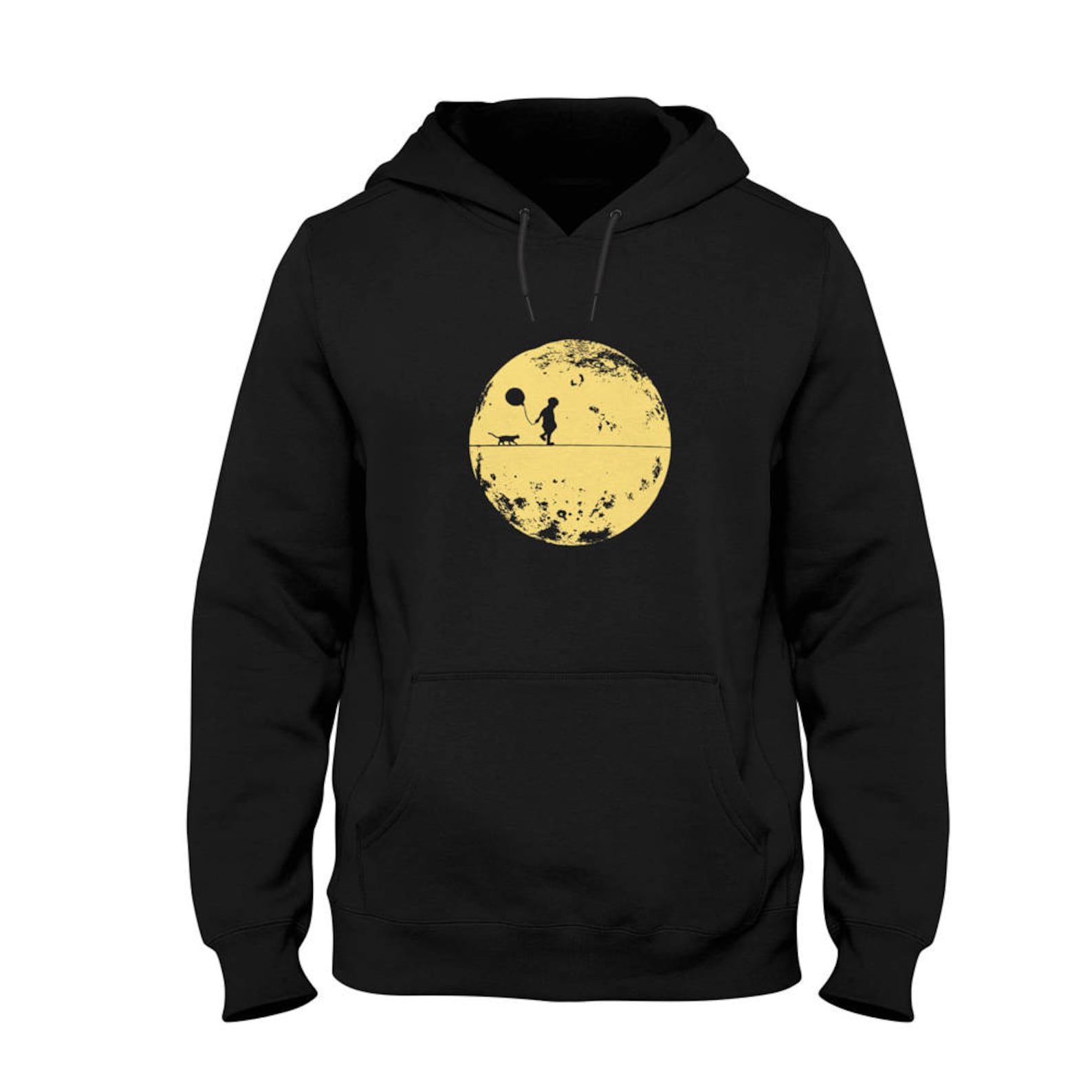Moonchild Hoodie, Moon, Kid, Kitty, Amber Yellow on Black, Sweatshirt ...