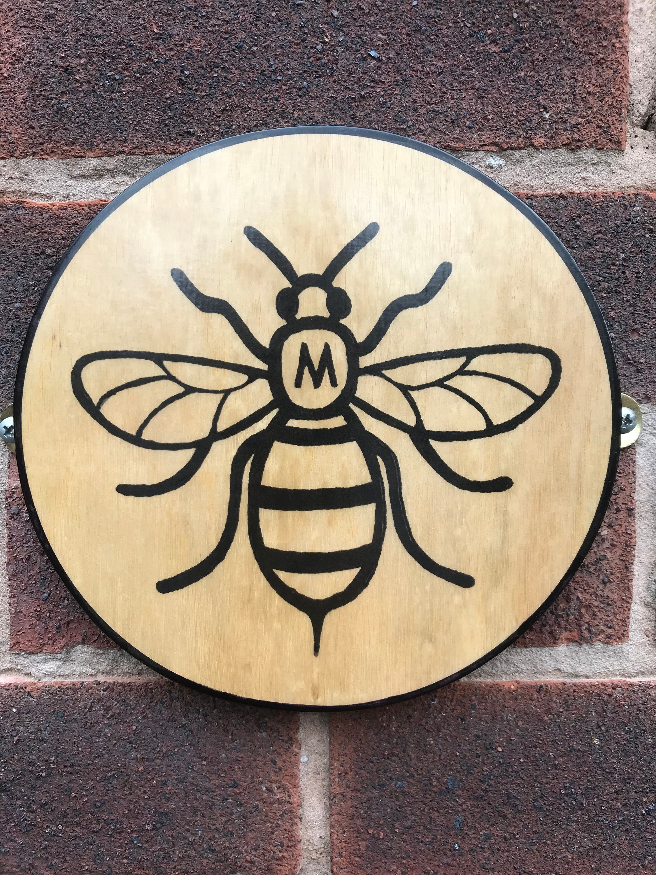 Round Manchester Bee Wooden House Plaque hand-drawn and hand | Etsy