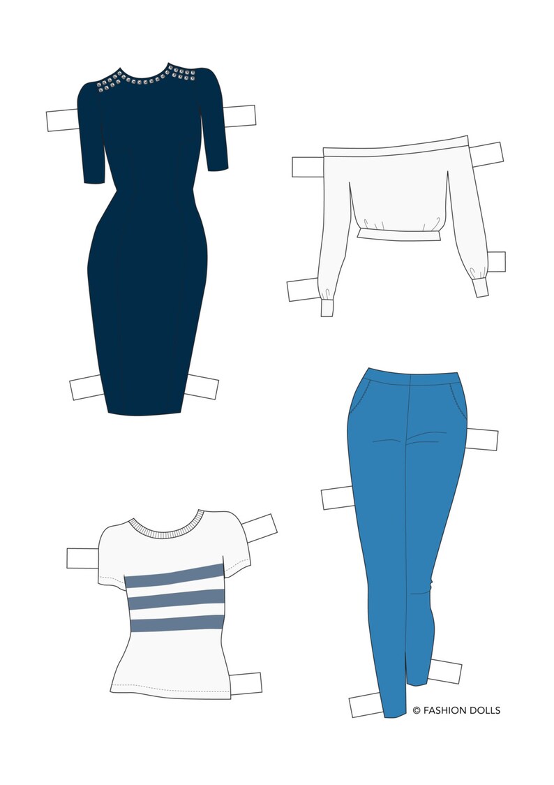 Modern Paper Dolls Fashion Doll Ophelia Shades of Blue - Etsy