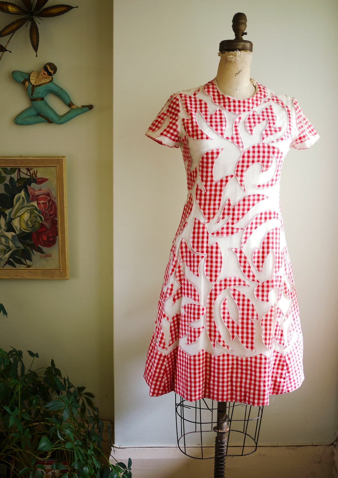 Vintage 1950s Red Gingham Cutwork Dress by Arbé - Etsy