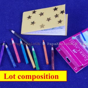 Miniature Pencil Set and Sketchbook, Tiny Dollhouse School Office Tool ...