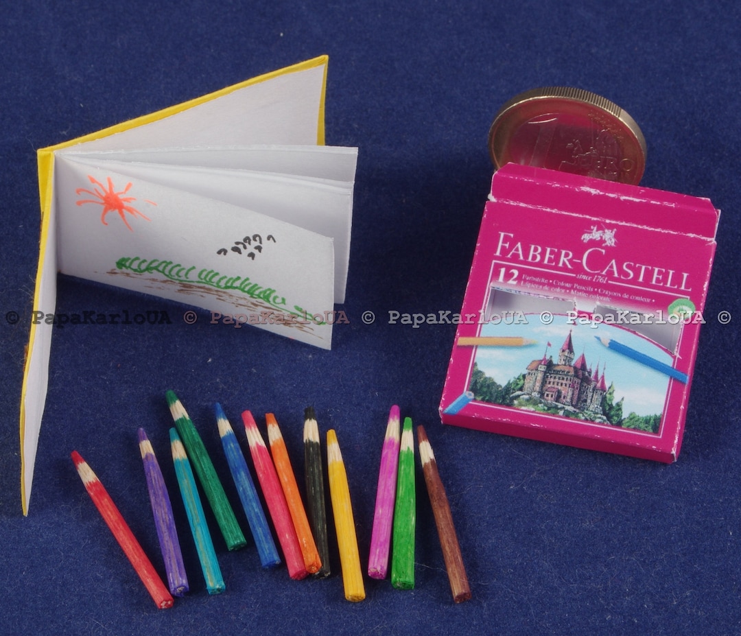 Miniature Pencil Set and Sketchbook, Tiny Dollhouse School Office Tool ...