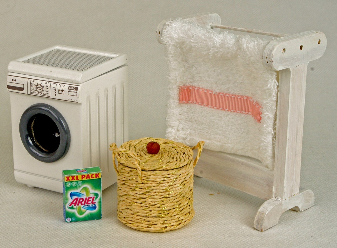 Set for Washing, Miniature Washing Machine, Towel Dryer, Laundry Basket ...