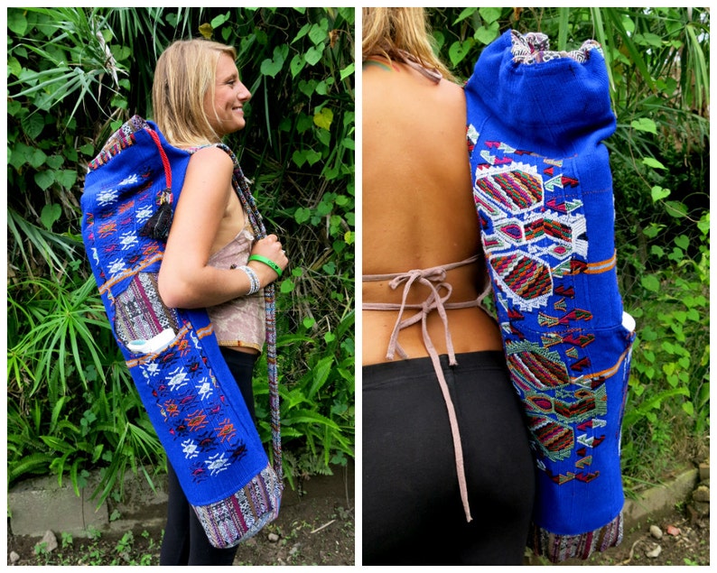 Large Yoga Bag, Blue Yoga Bag, Handmade Yoga Bag, Embroidered Yoga Bag ...