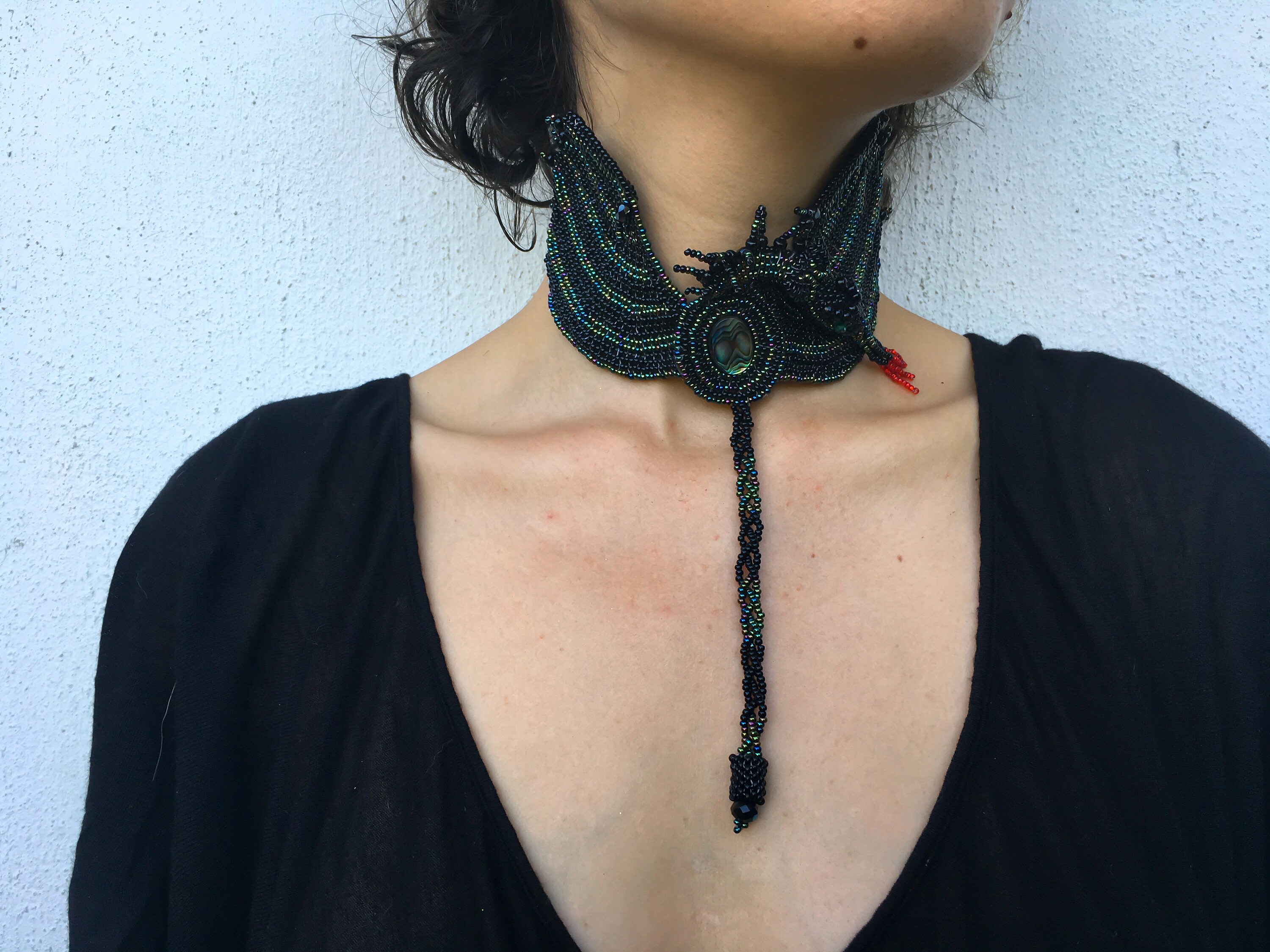 Black Beaded Dragon Choker Goth Choker, Medieval Necklace, Dragon ...