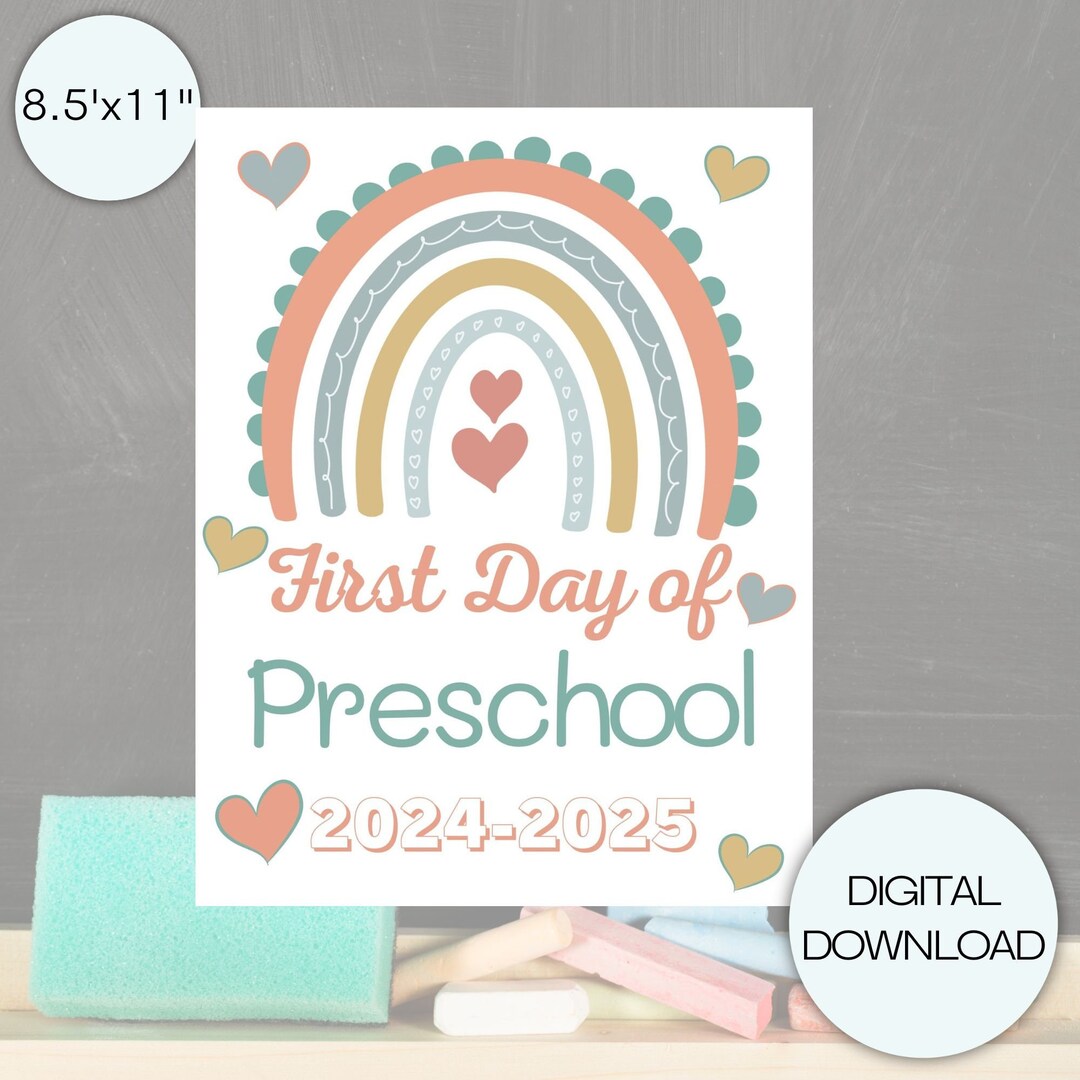 First Day of School Boho Sign, First Day of Preschool Boho Printable ...