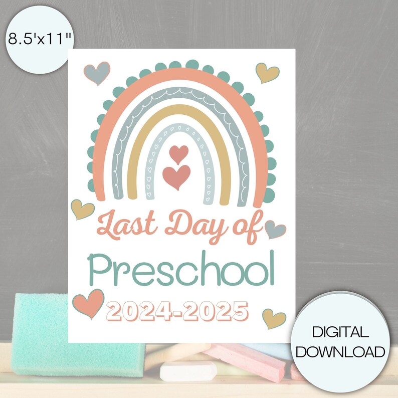 First Day of School Boho Sign, First Day of Preschool Boho Printable ...