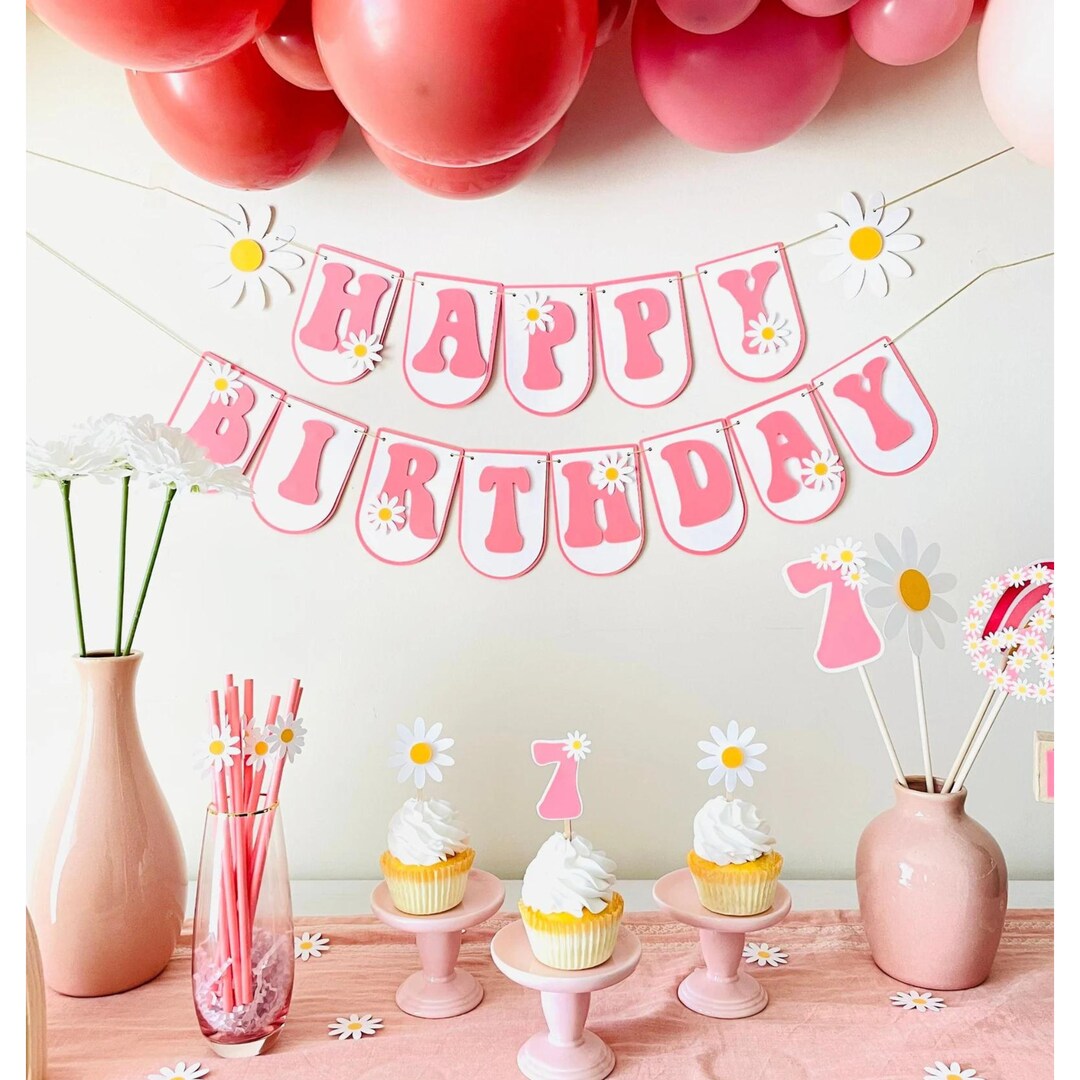 Daisy Birthday Banner, Groovy One Party Decorations, Hippie 1st ...