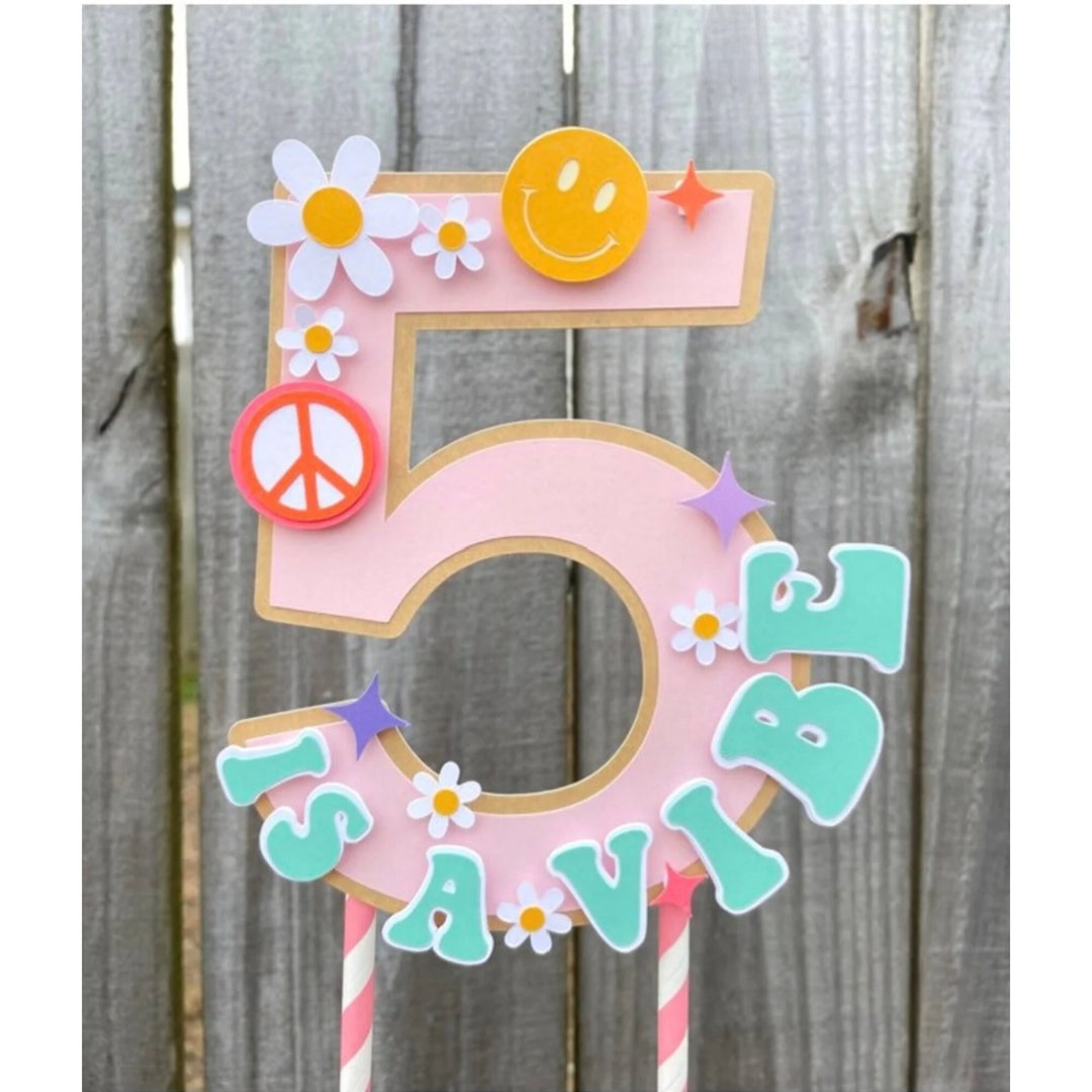 Five is a Vibe Cake Topper, Groovy Boho Hippie Birthday Party, Retro Party Decorations, 5 is a ...